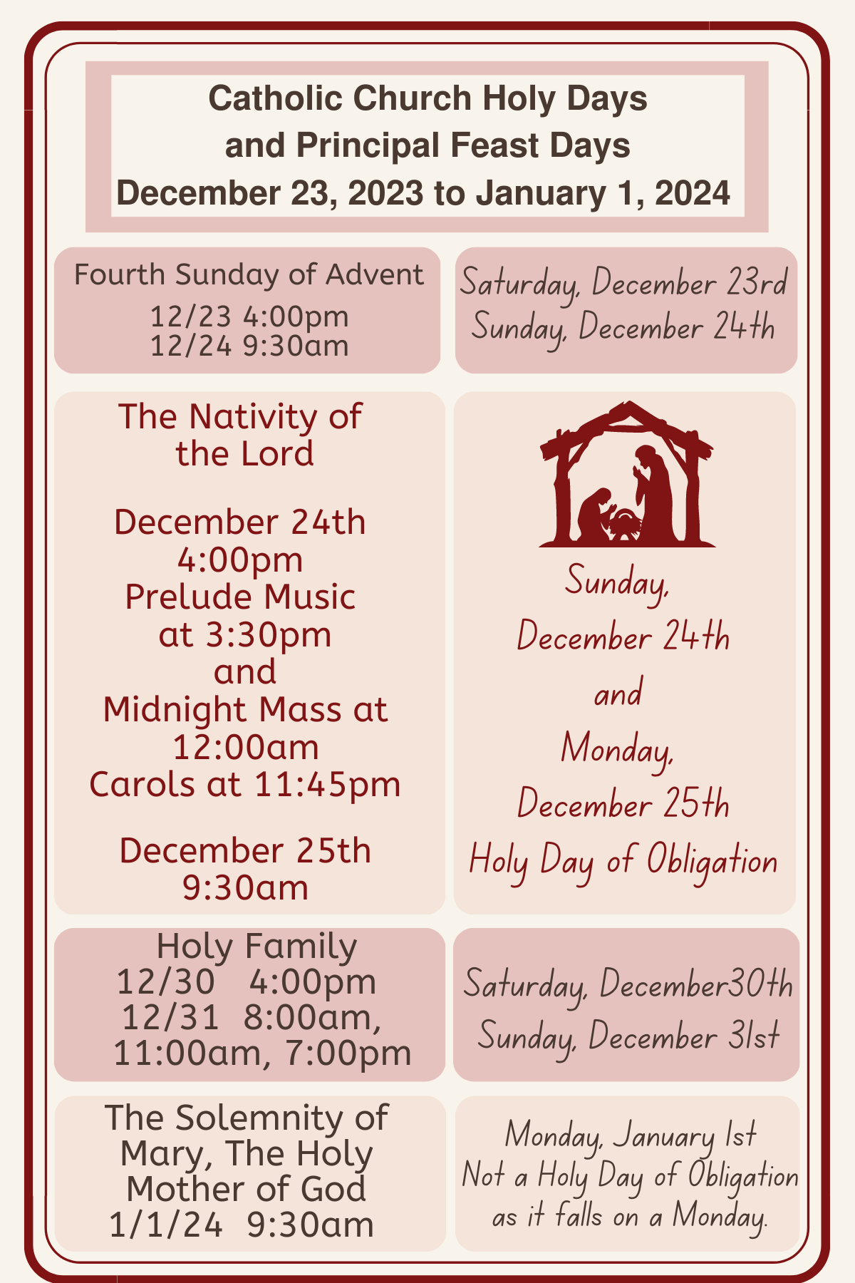 Mass and Confession Schedule – Christ the King Catholic Parish