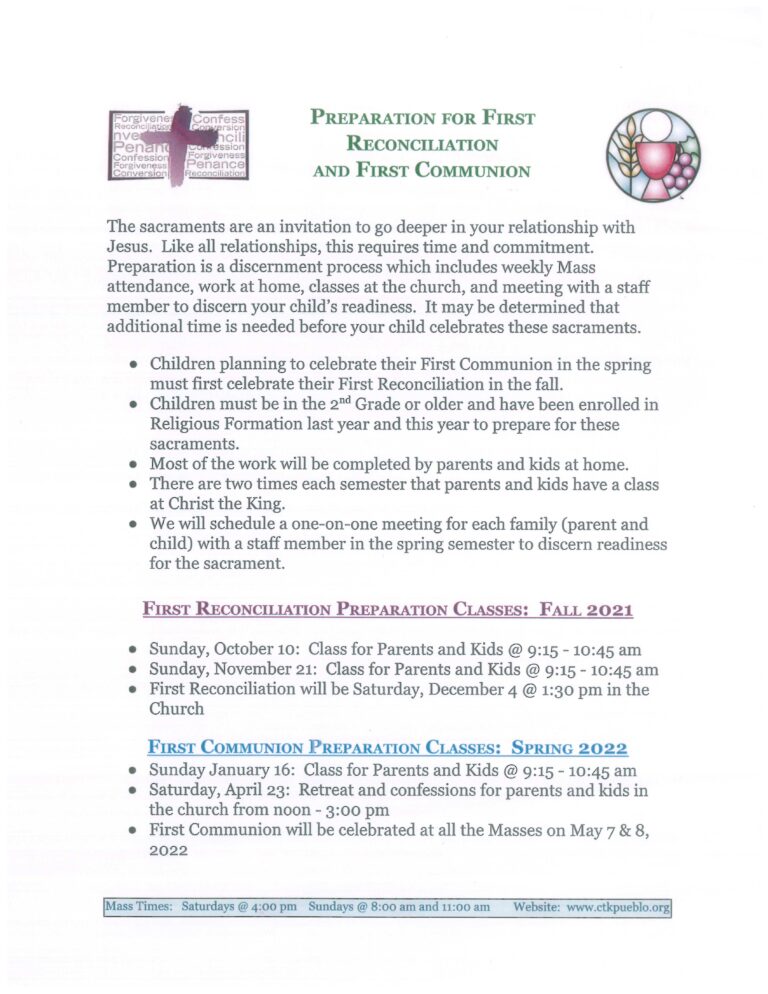 First Reconciliation – Christ the King Catholic Parish