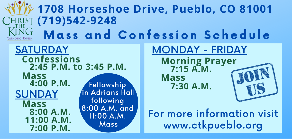 Mass and Confession Schedule – Christ the King Catholic Parish