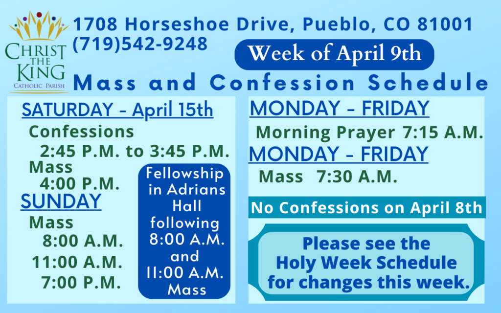 Mass and Confession Schedule – Christ the King Catholic Parish