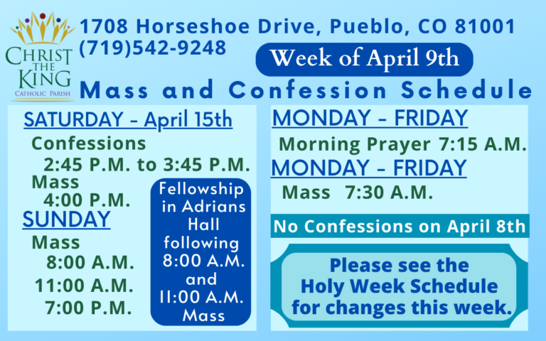 Mass and Confession Schedule – Christ the King Catholic Parish